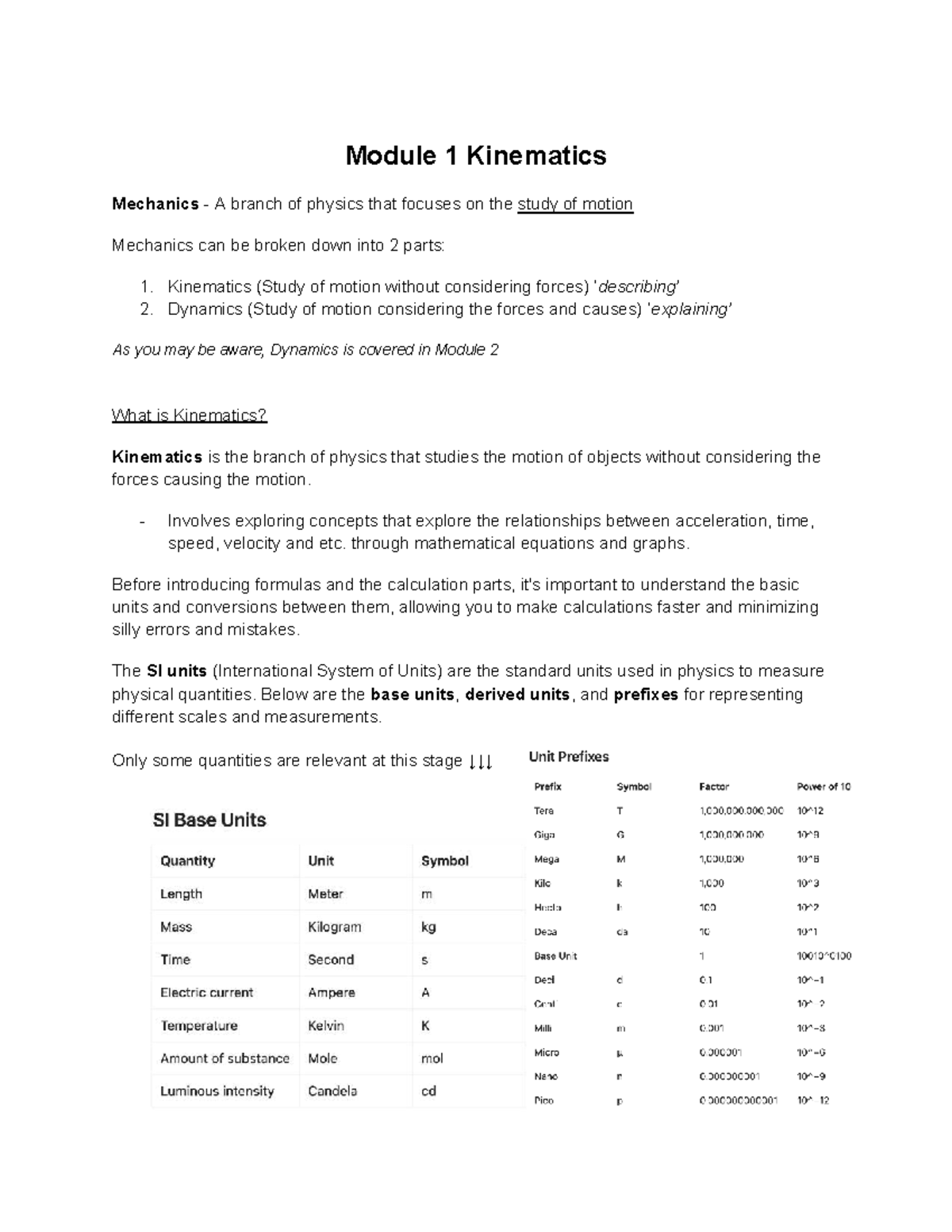 Module 1: Kinematics in Mechanics - Understanding Motion Concepts - Studocu