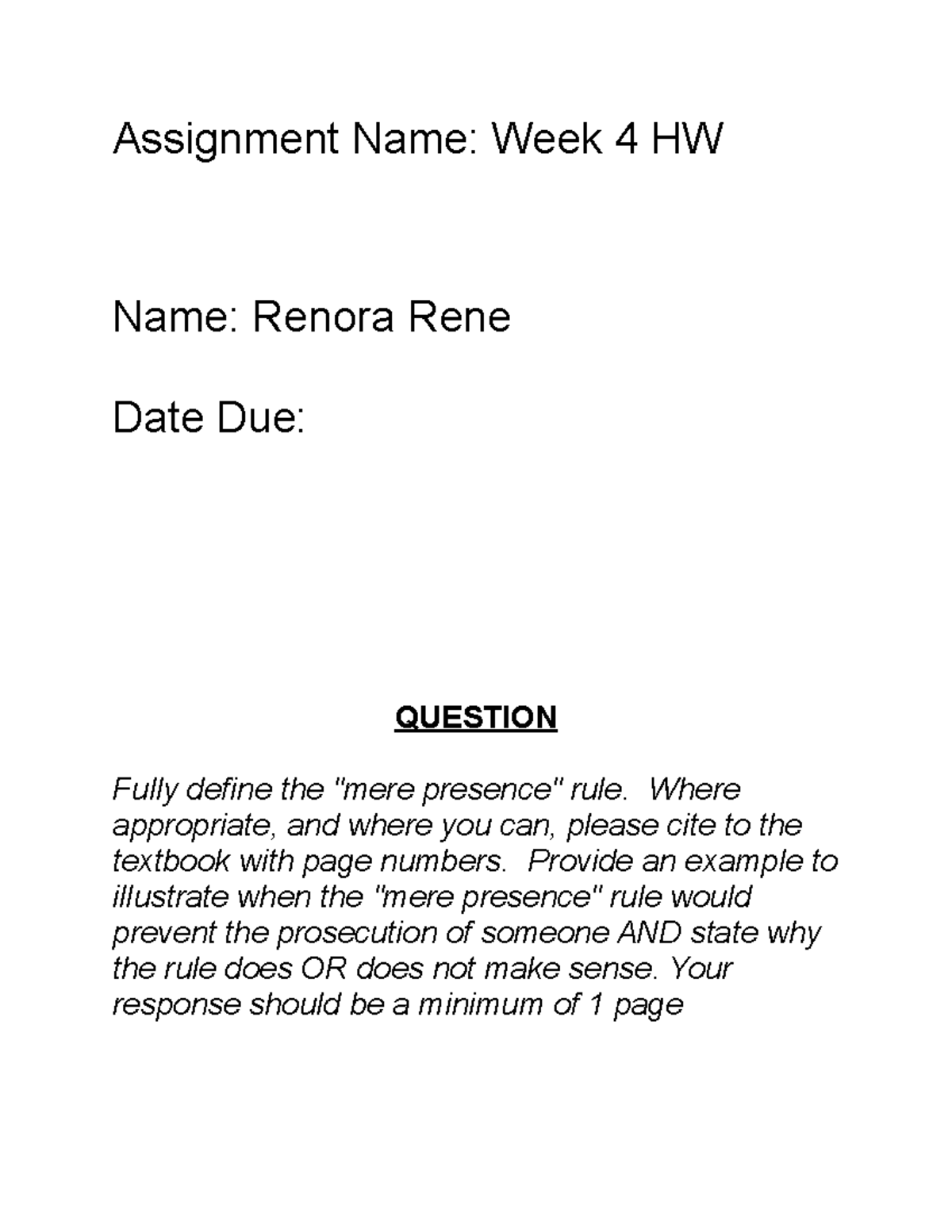 Assignment 4 - Defining the "Mere Presence" Rule with Examples - Studocu