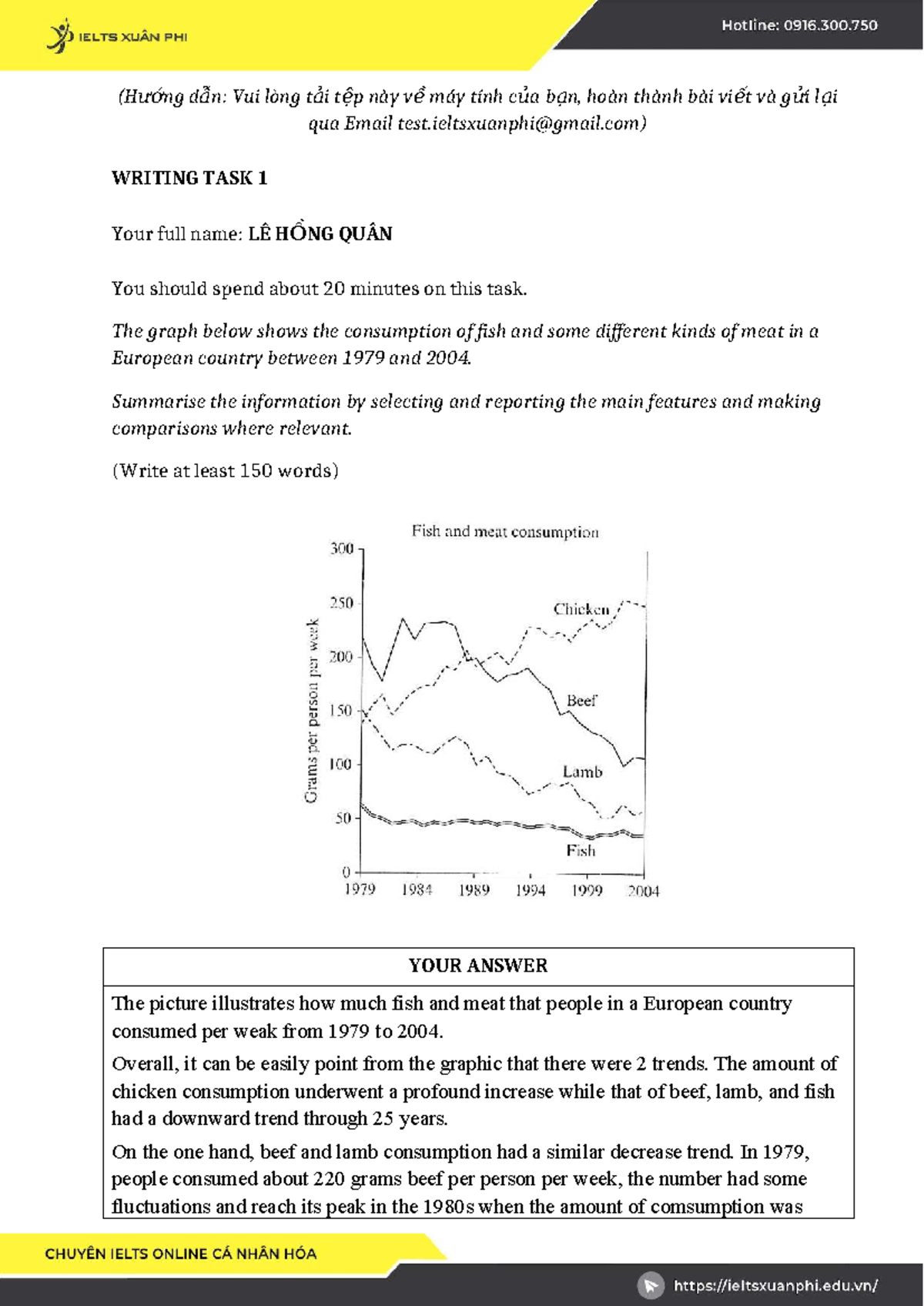 IELTS Writing Academic Task 1: Fish and Meat Consumption Trends - Studocu
