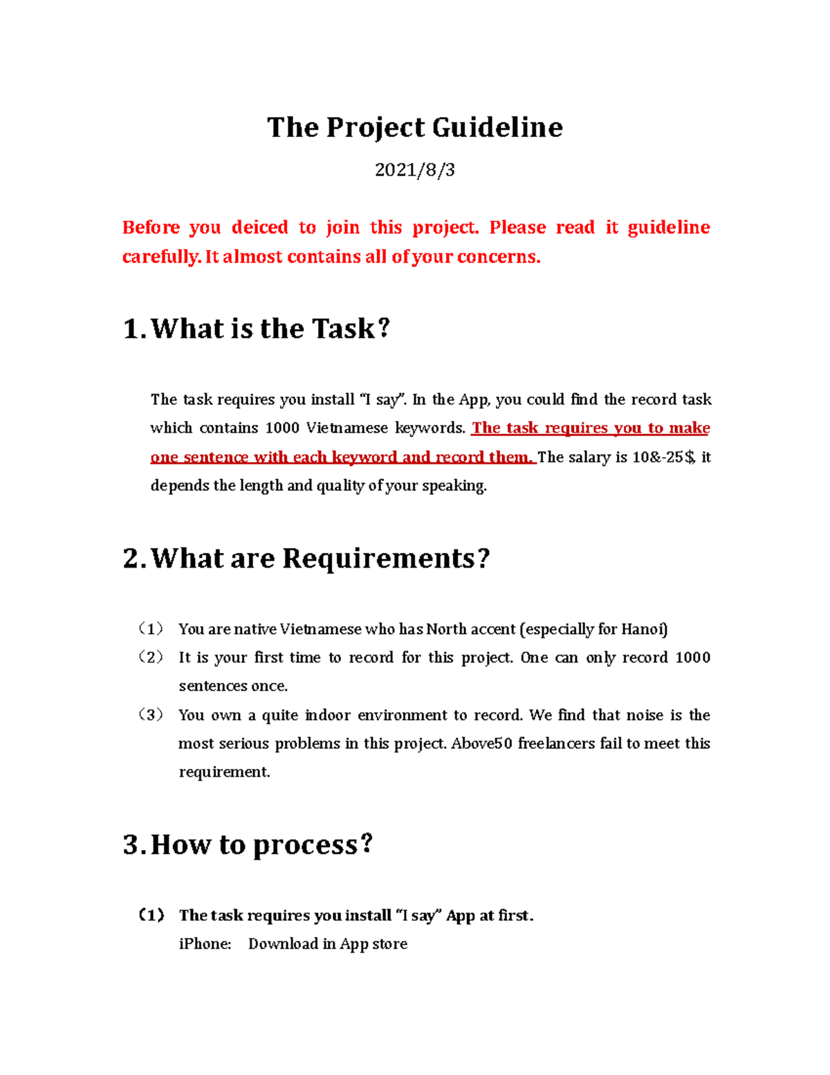【项目指南】 Project Guideline for Vietnamese Recording Task - Studocu