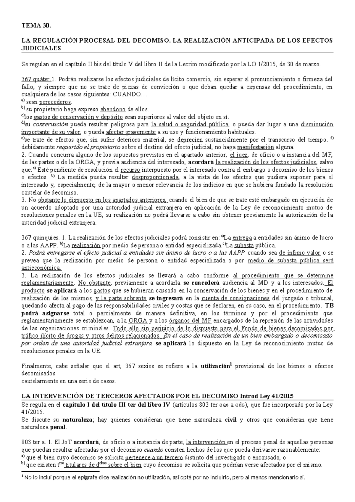 Regulación Procesal del Decomiso y Efectos Judiciales - TEMA 30 - Studocu