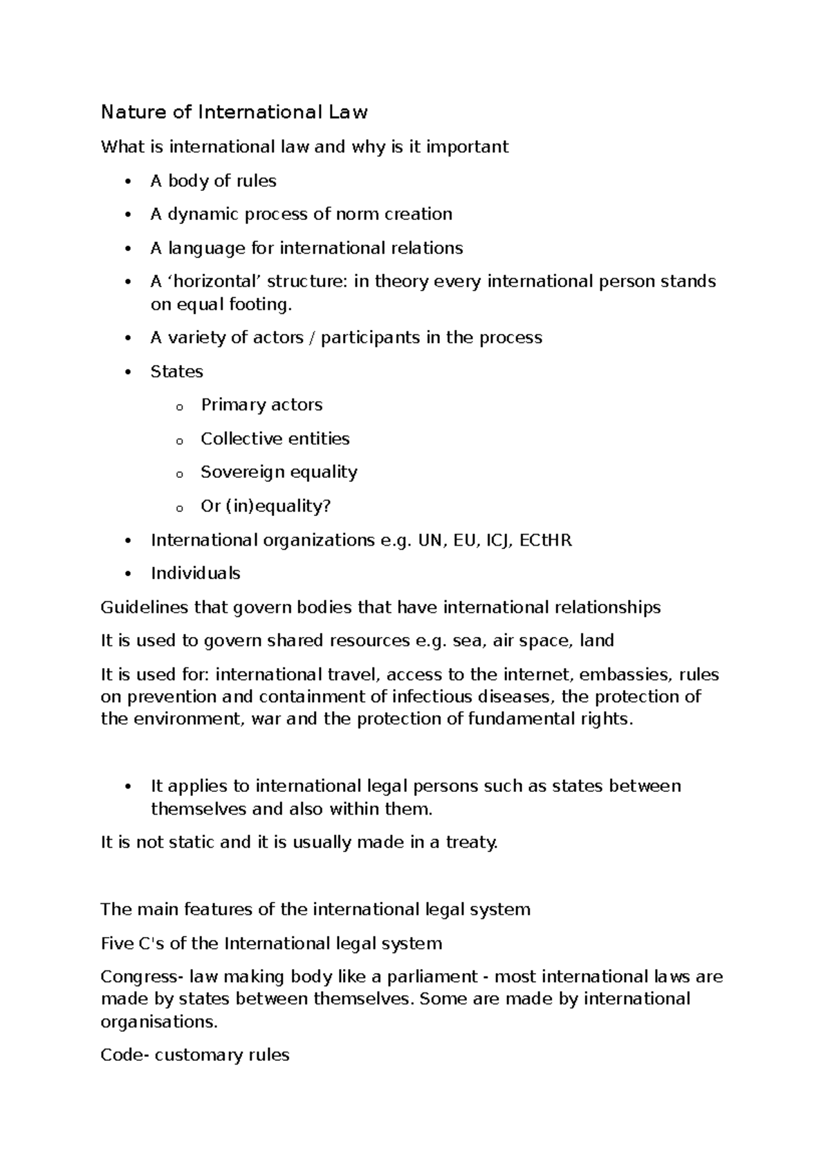 International Law: Nature, Sources, and Statehood (PIL Notes) - Studocu