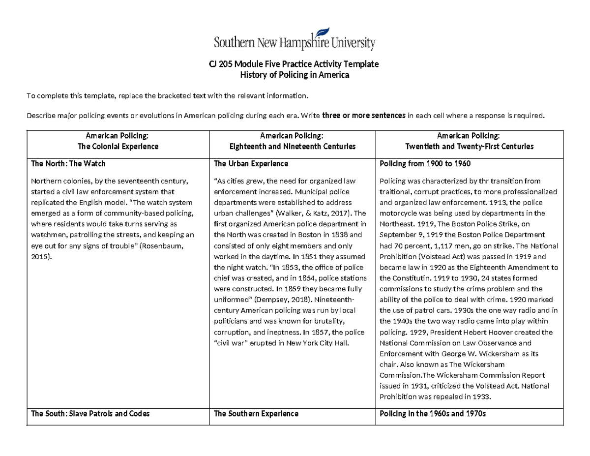CJ 205 Module Five Practice Activity Template - CJ 205 Module Five ...