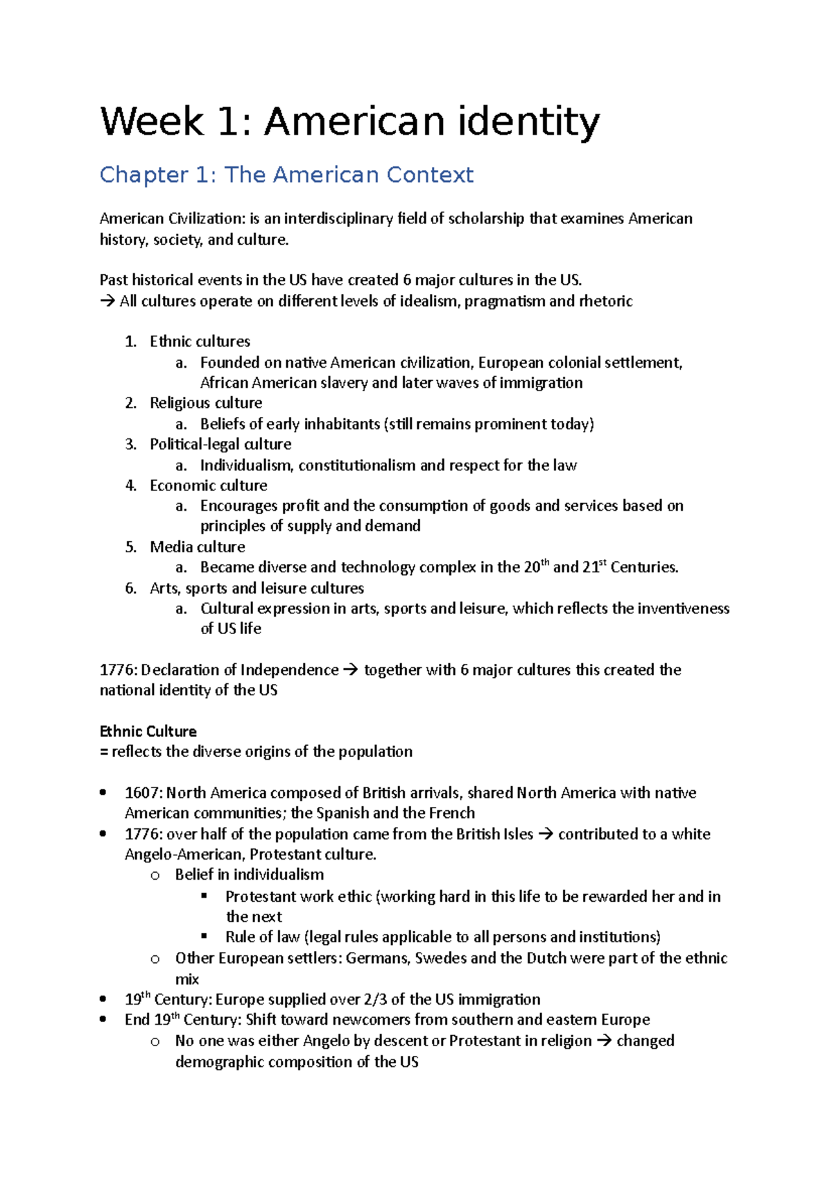 American Studies Summary (AMST101): Week 1 & 2 Insights - Studeersnel