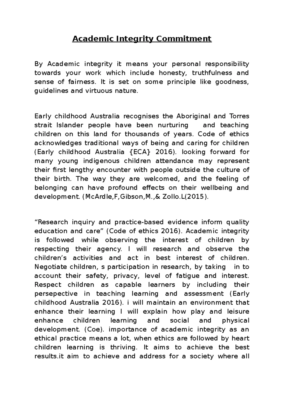 Egec mid year 2024 - Early Childhood Education Course Guide - COURSE DELIVERY PLAN 2024 This ...