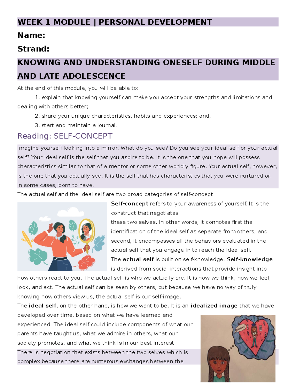 Personal Development Week1 - WEEK 1 MODULE | PERSONAL DEVELOPMENT Name ...