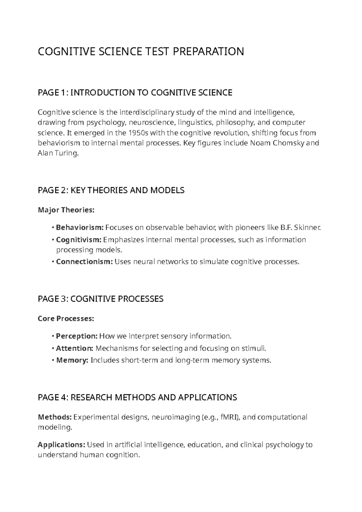 COG 101: Cognitive Science Test Prep Overview and Key Concepts - Studocu