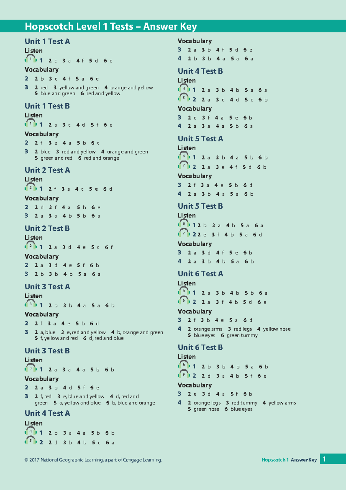 Hopscotch 1 Tests Answer Key & Audioscript - Studocu