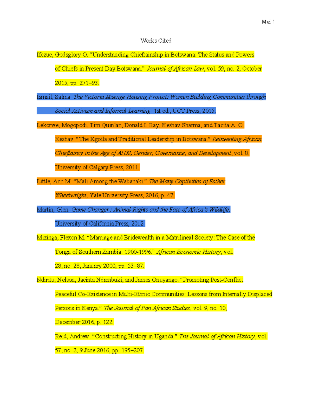 Works Cited: Chieftainship & Community Studies in Africa - Studocu