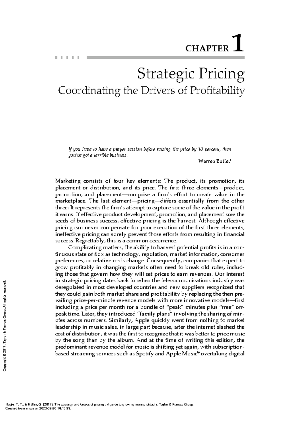 Strategic Pricing Insights: Chapter 1 of 'Strategy and Tactics of ...