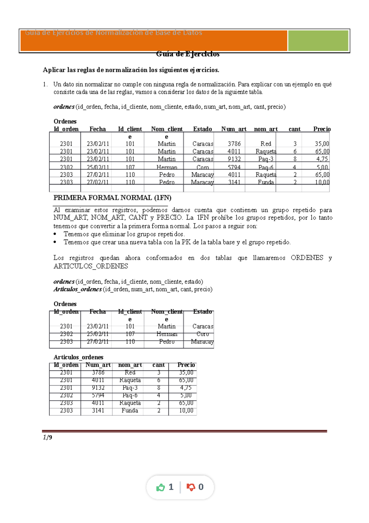 Guía de Ejercicios de Normalización de Base de Datos - 3FN - Studocu