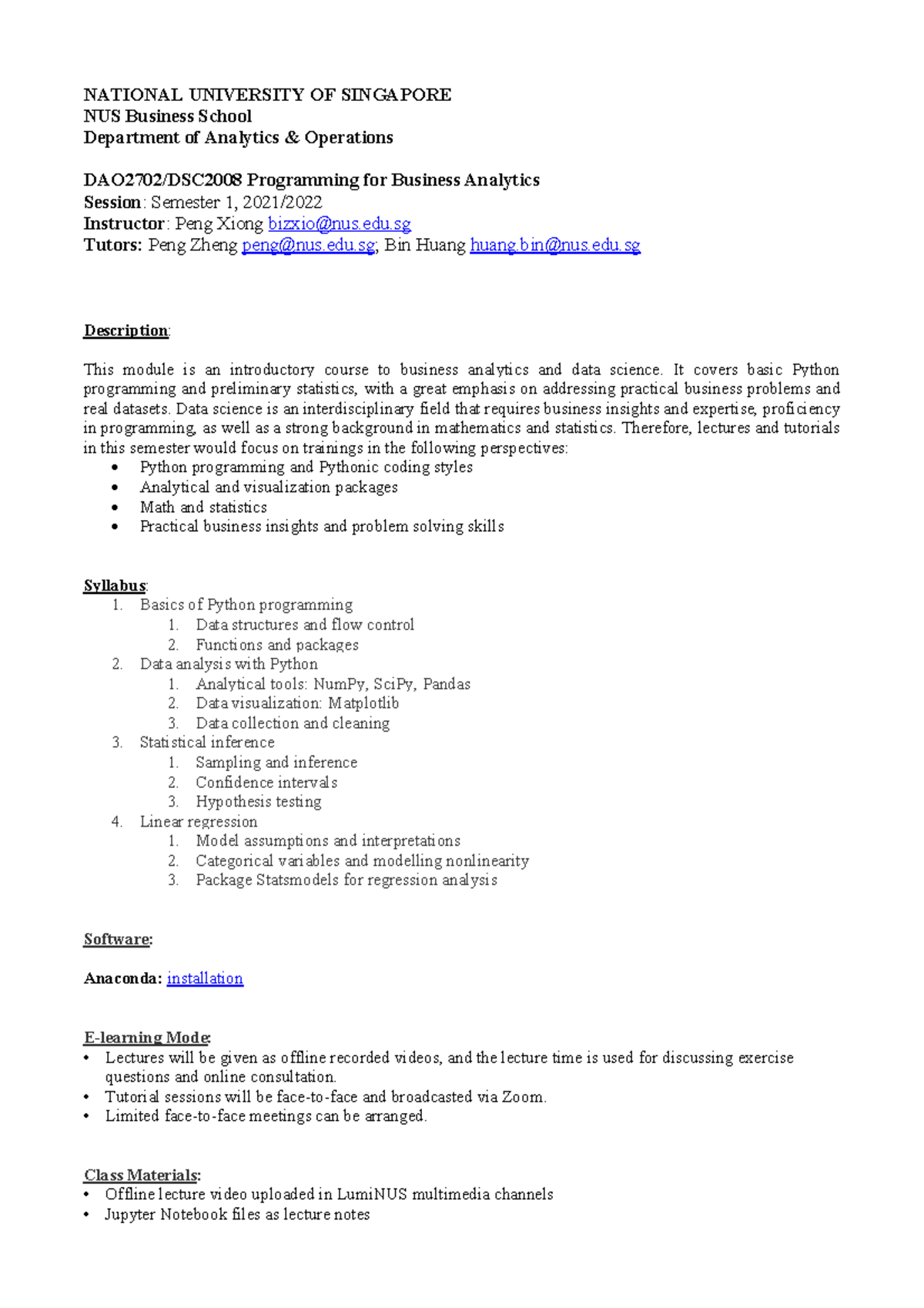 DAO2702 Course overview - DAO2702 - NUS - Studocu