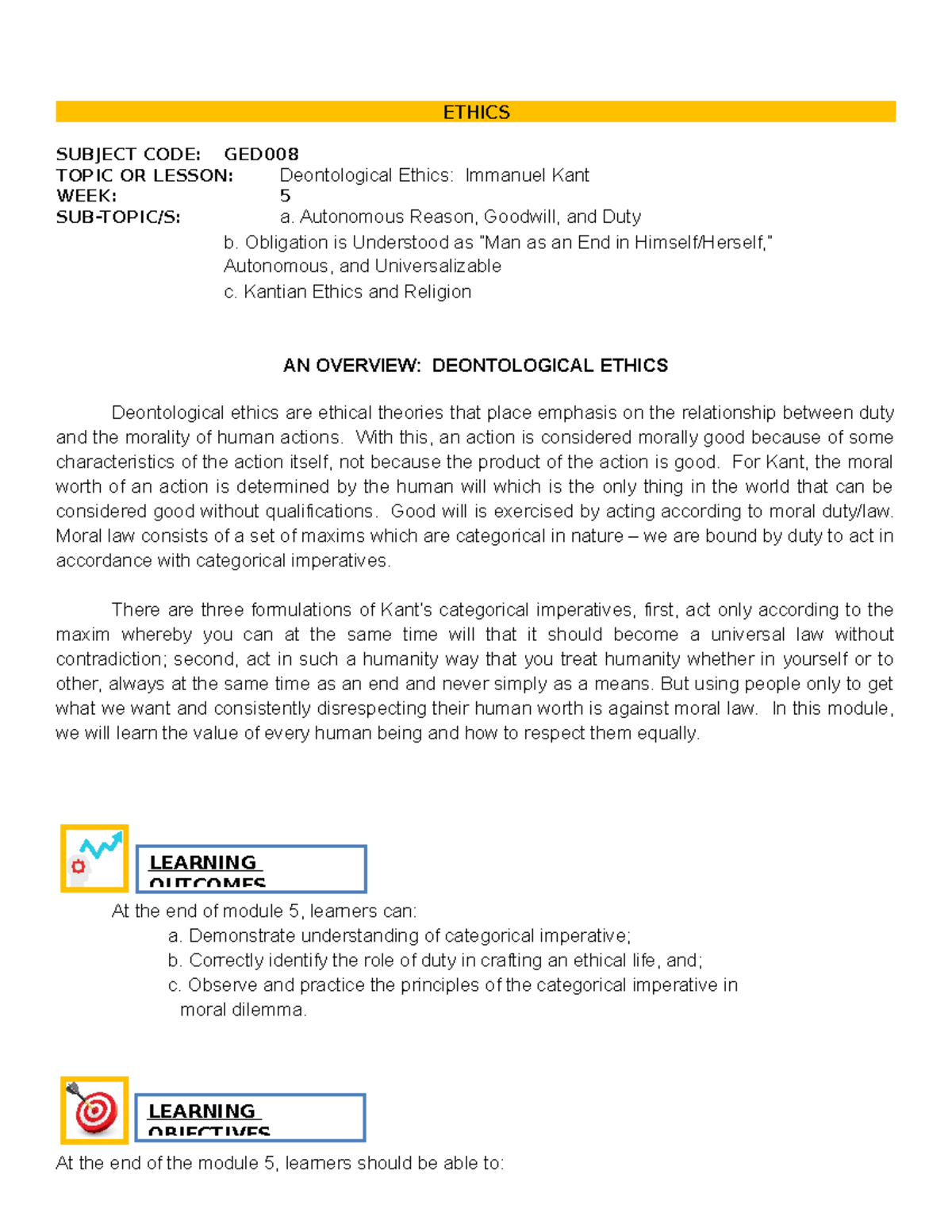 Kantian Ethics - Module Activity 5: Understanding Deontological ...