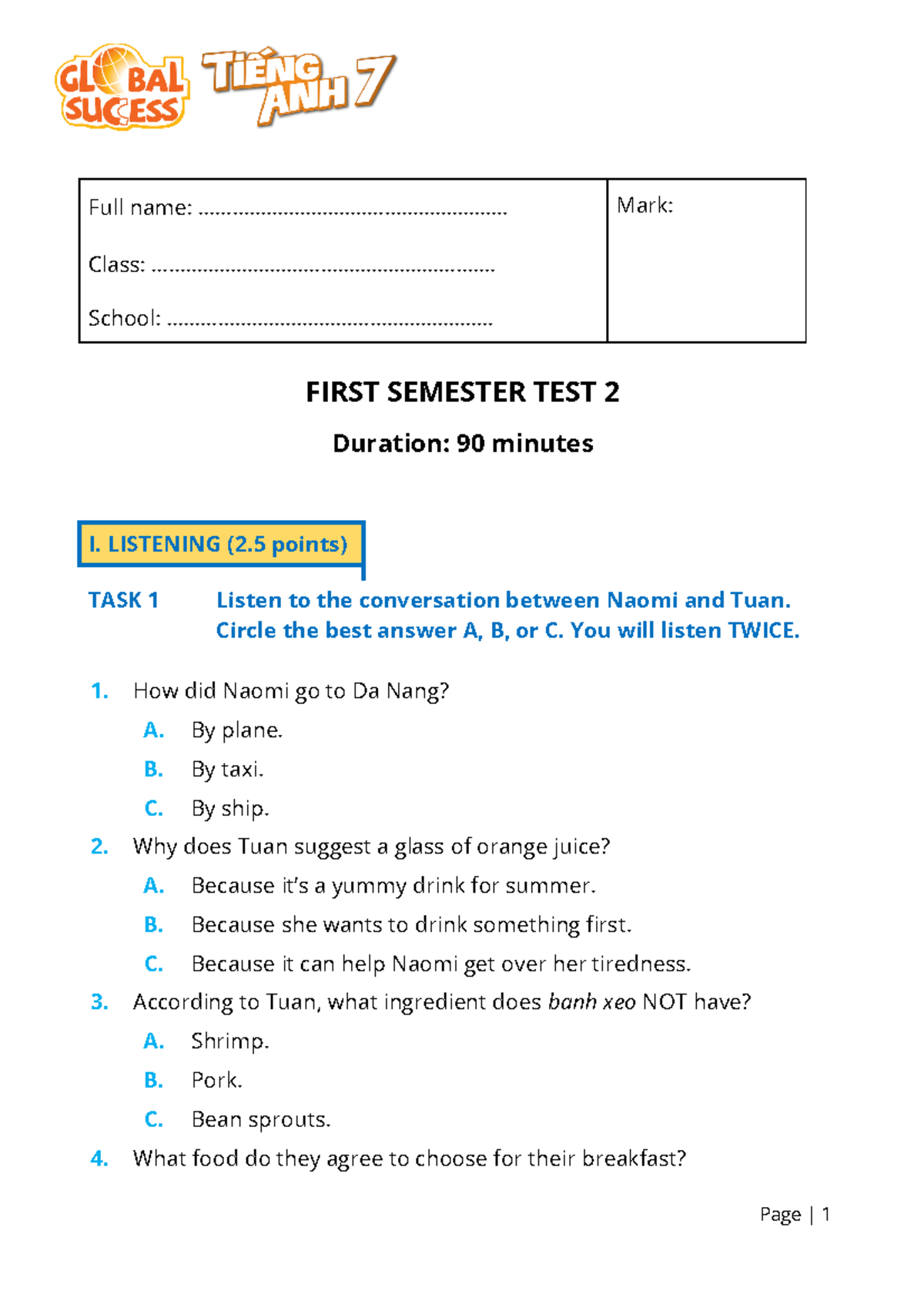 FINAL EXAM TEST 2 (SEMESTER 1) - ENGLISH LANGUAGE SKILLS - Studocu