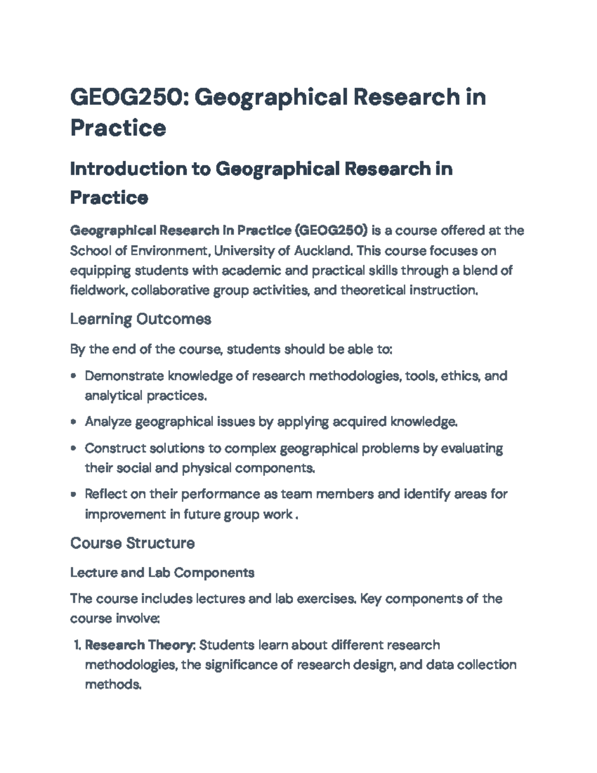 GEOG250: Geographical Research in Practice - Course Overview and ...