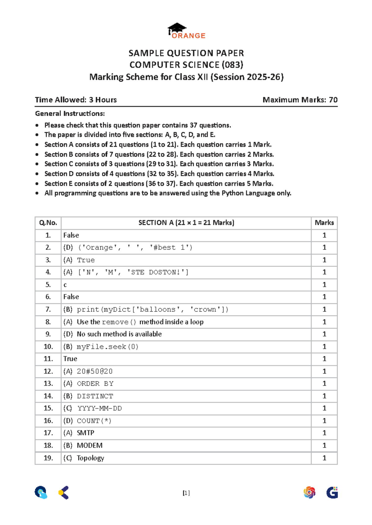 Practice CSE Papers for Computer Science (083) Class XII - Studocu