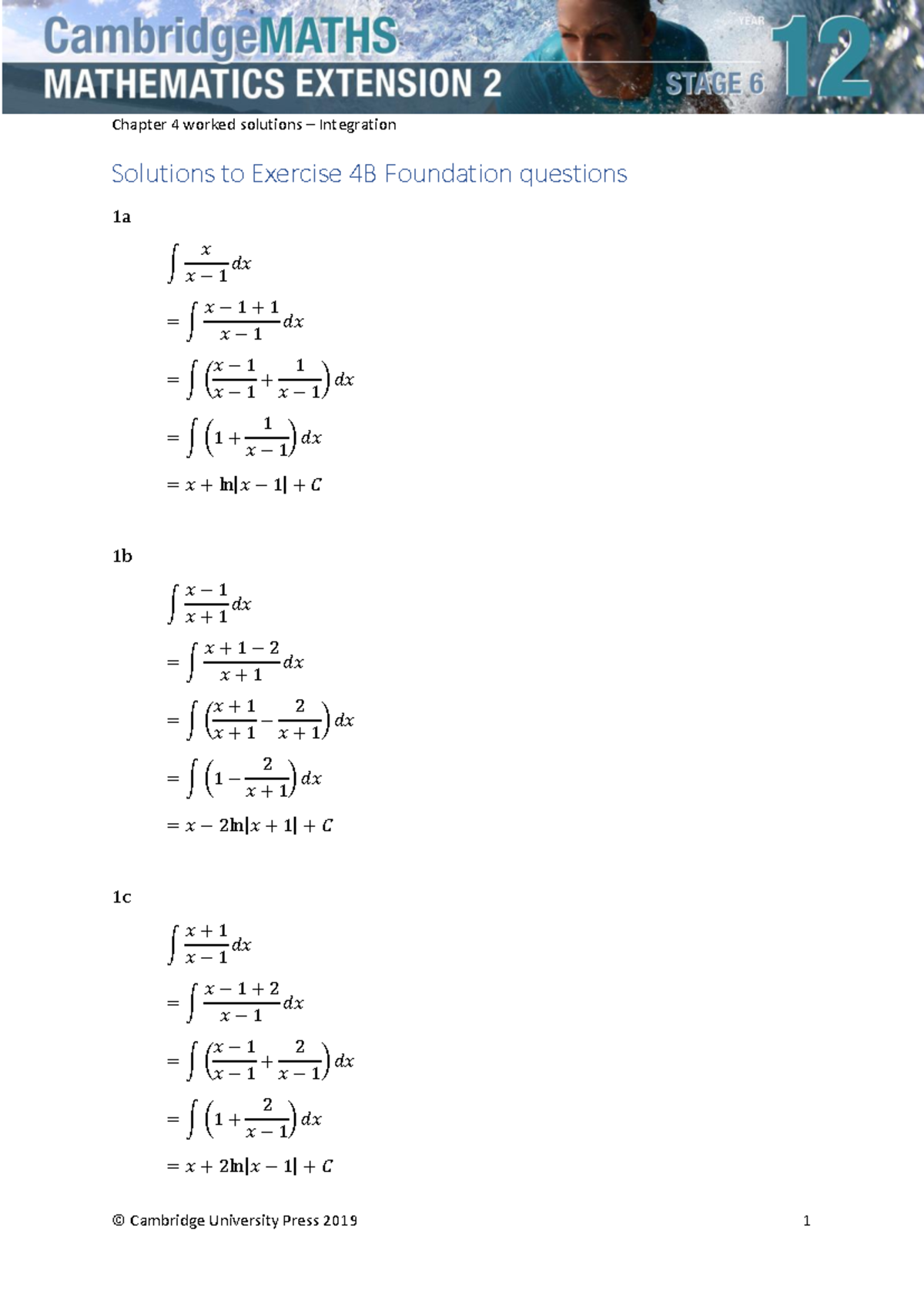 Chapter 4B Worked Solutions: Integration Exercises and Answers - Studocu