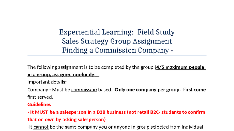 Sales Strategy Group Assignment: B2B Commission Company Analysis - Studocu