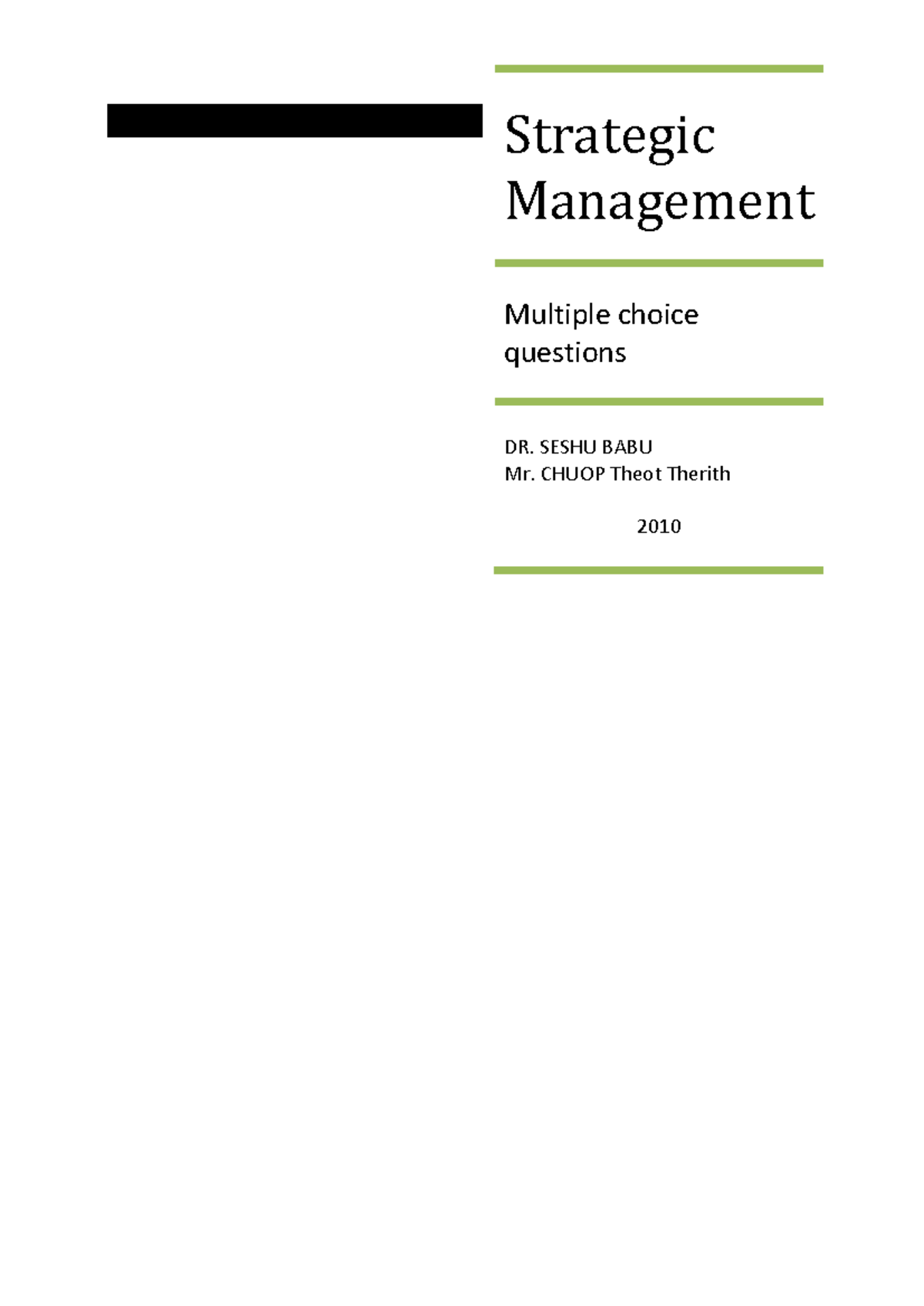 Strategic management multiple choice questions 1 - Strategic Management Multiple choice ...