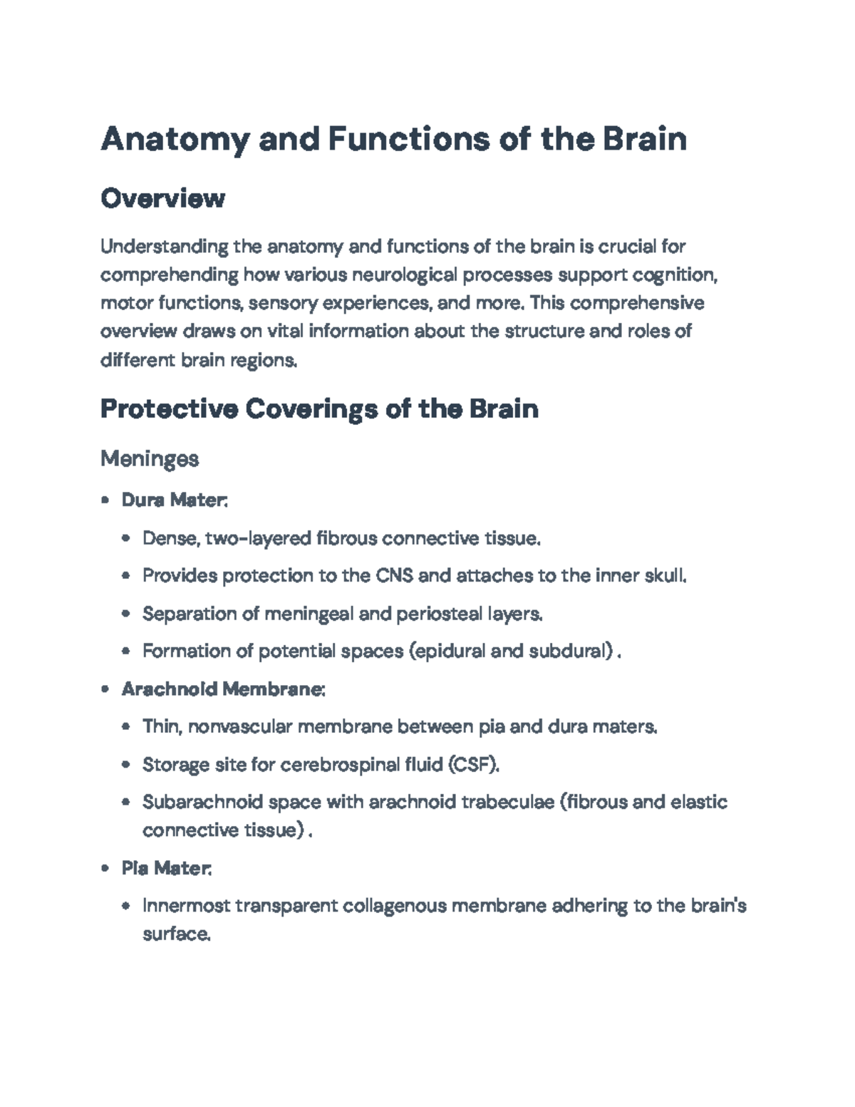 Comprehensive Overview of Brain Anatomy and Functions (NEU 101 ...