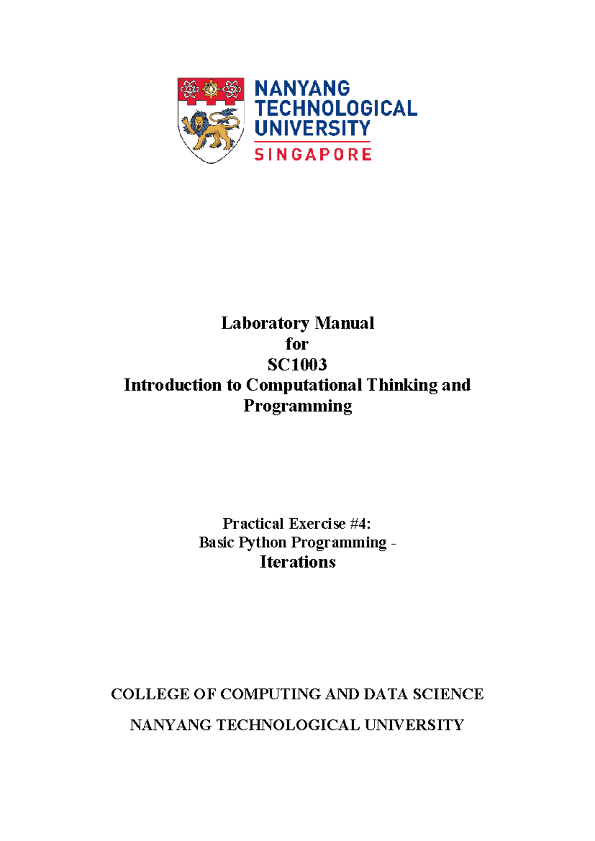 SC1003 Lab Manual: Iteration Exercises in Python Programming - Studocu