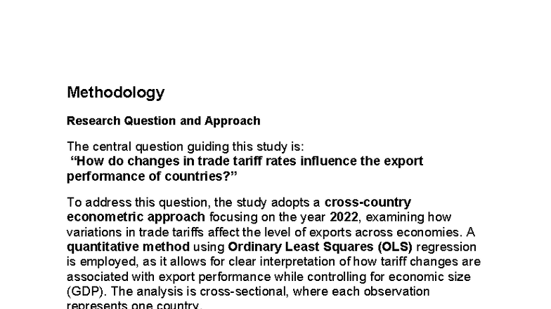 Methodology for Analyzing Trade Tariffs and Export Performance (ECO 2022) - Studocu