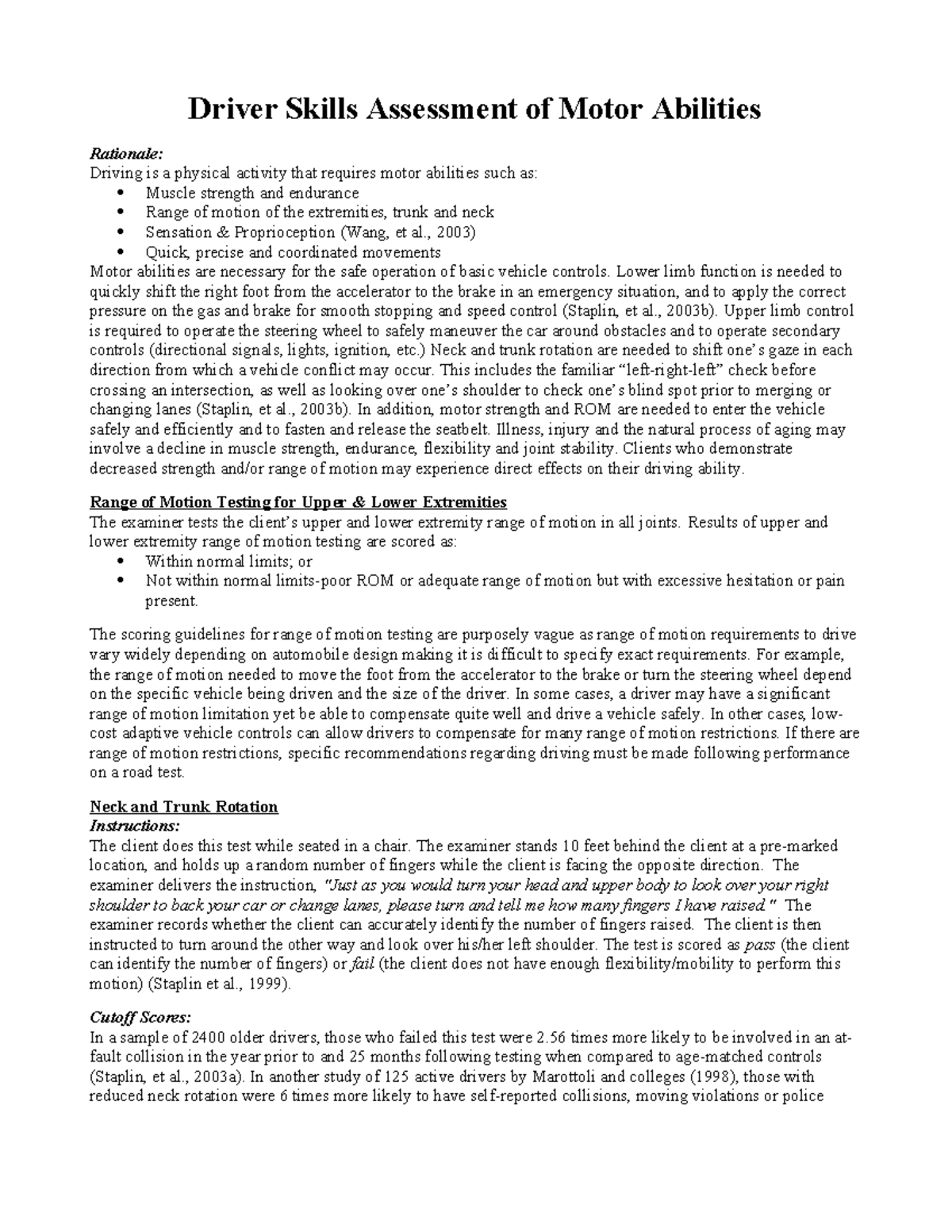 Driver Skills Assessment: Evaluating Motor Abilities for Safe Driving ...