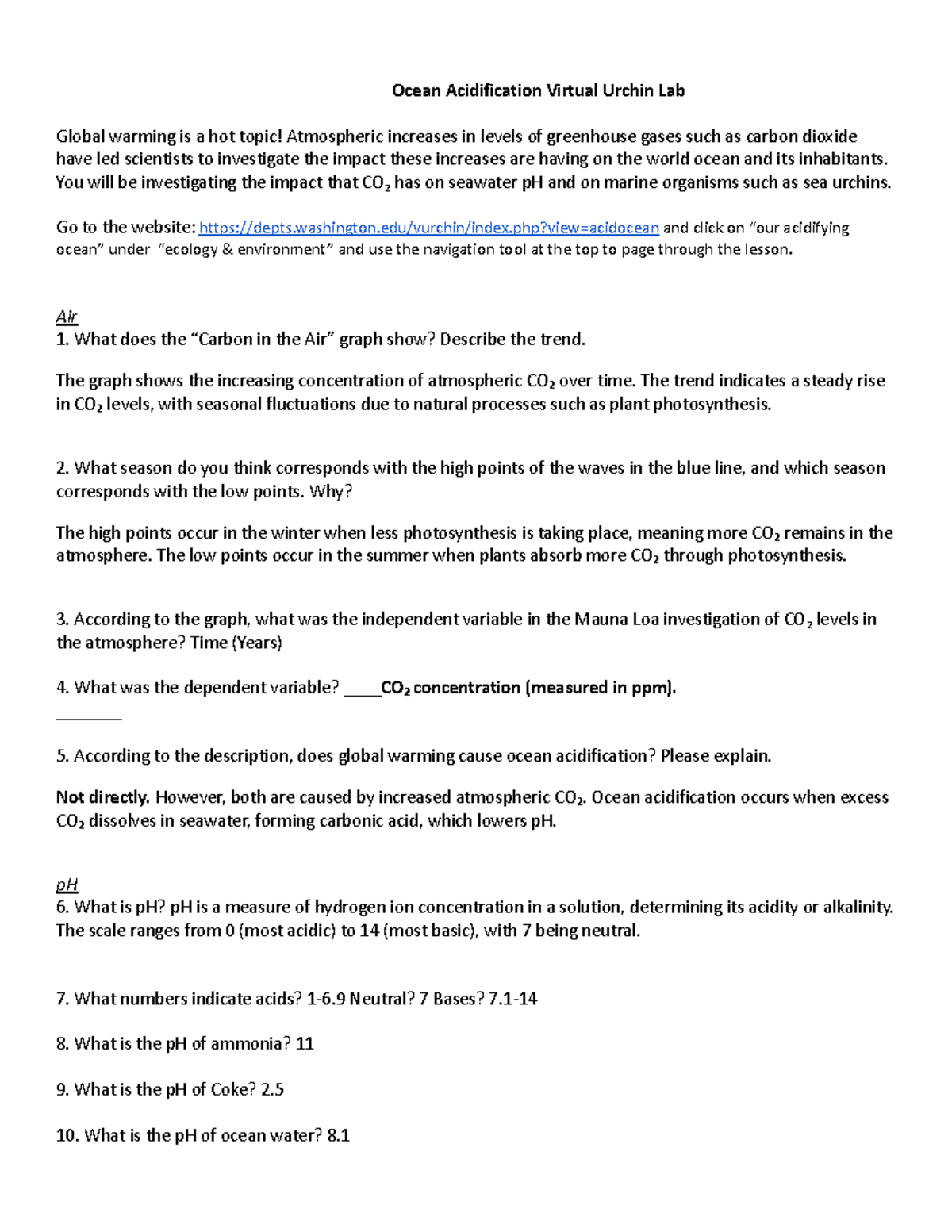 Ocean Acidification Impact on Sea Urchins: Virtual Lab Insights (BIO ...