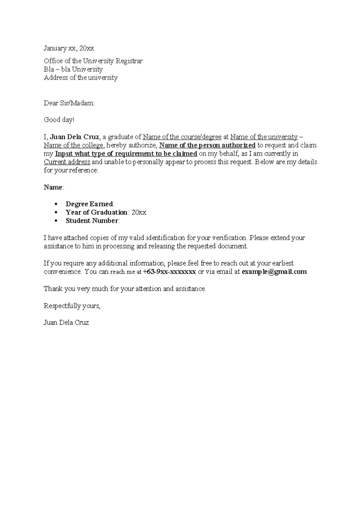 Authorization Letter Example for Document Request - Studocu