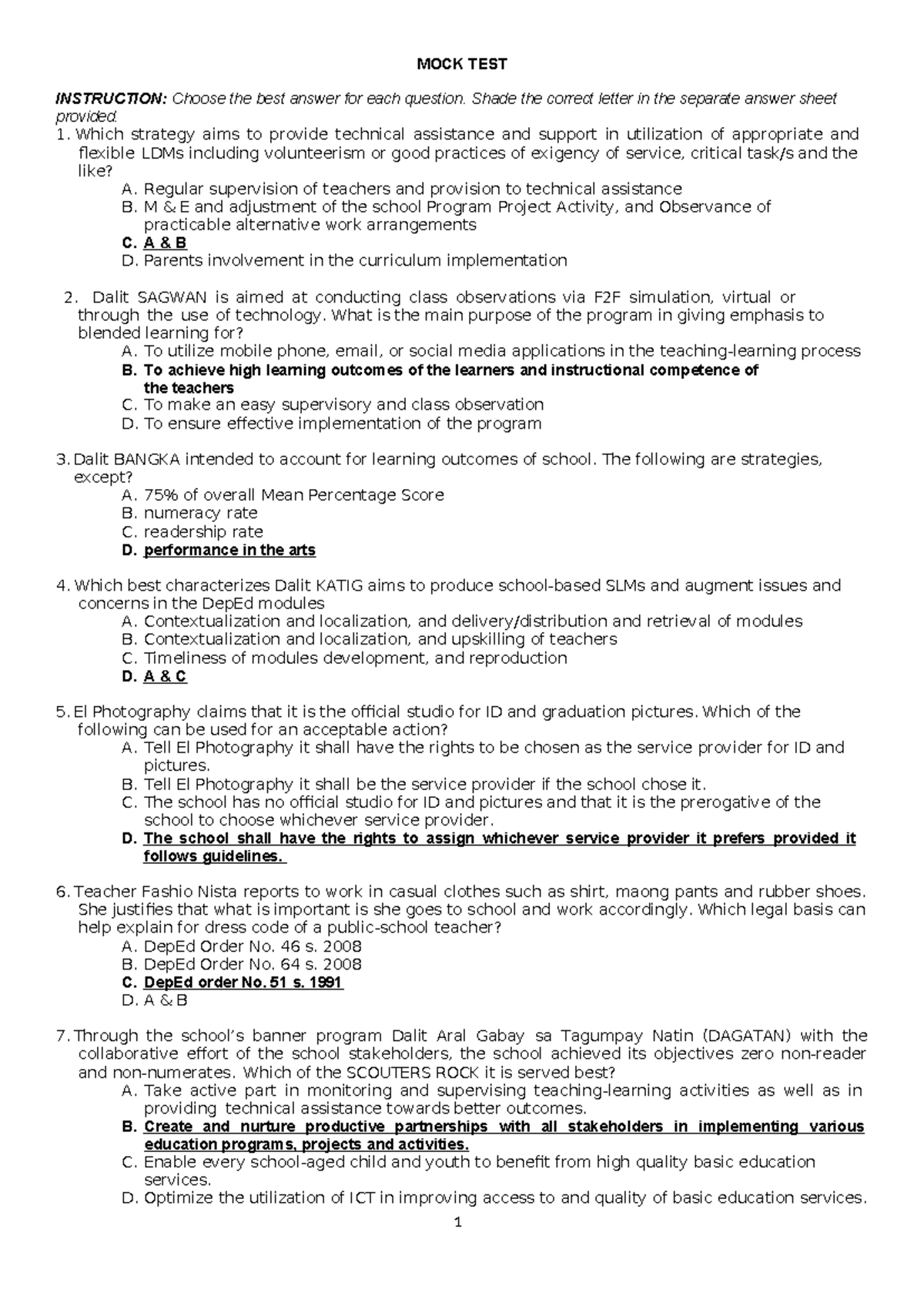 Mock Test 1 Review Guide - NQESH - Studocu