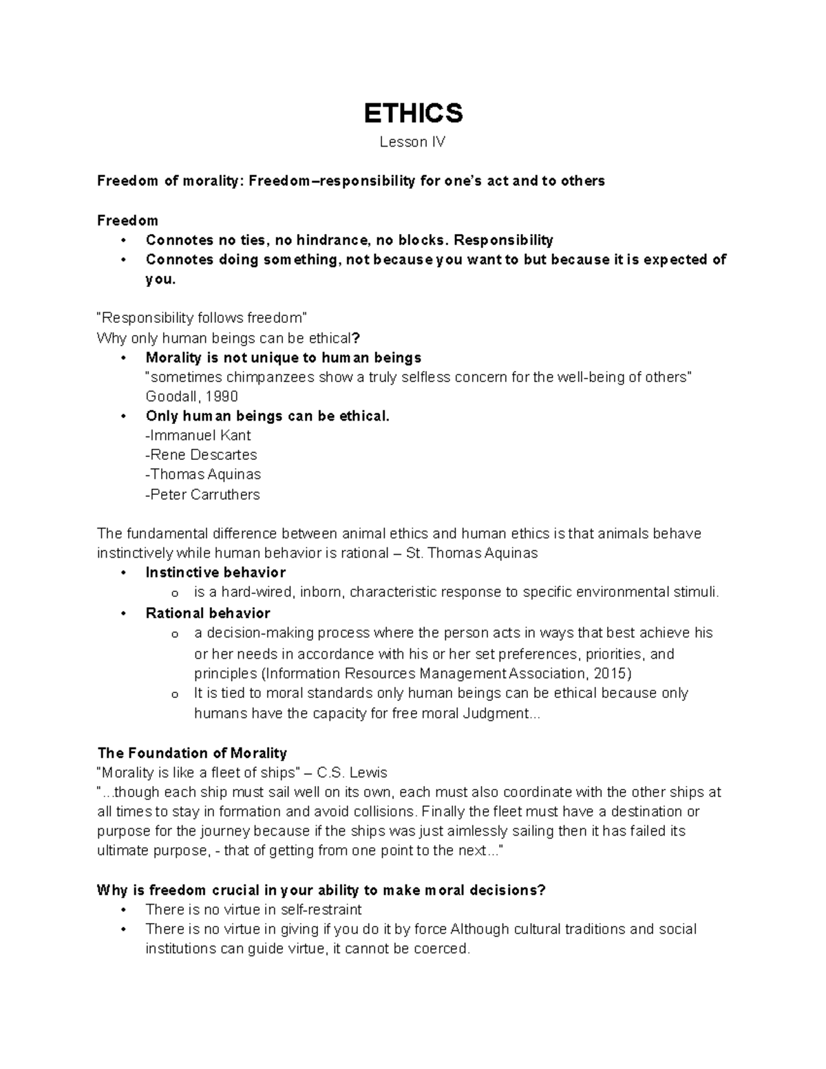 Ethics M3 - Freedom of morality: Freedom–responsibility for one’s act ...