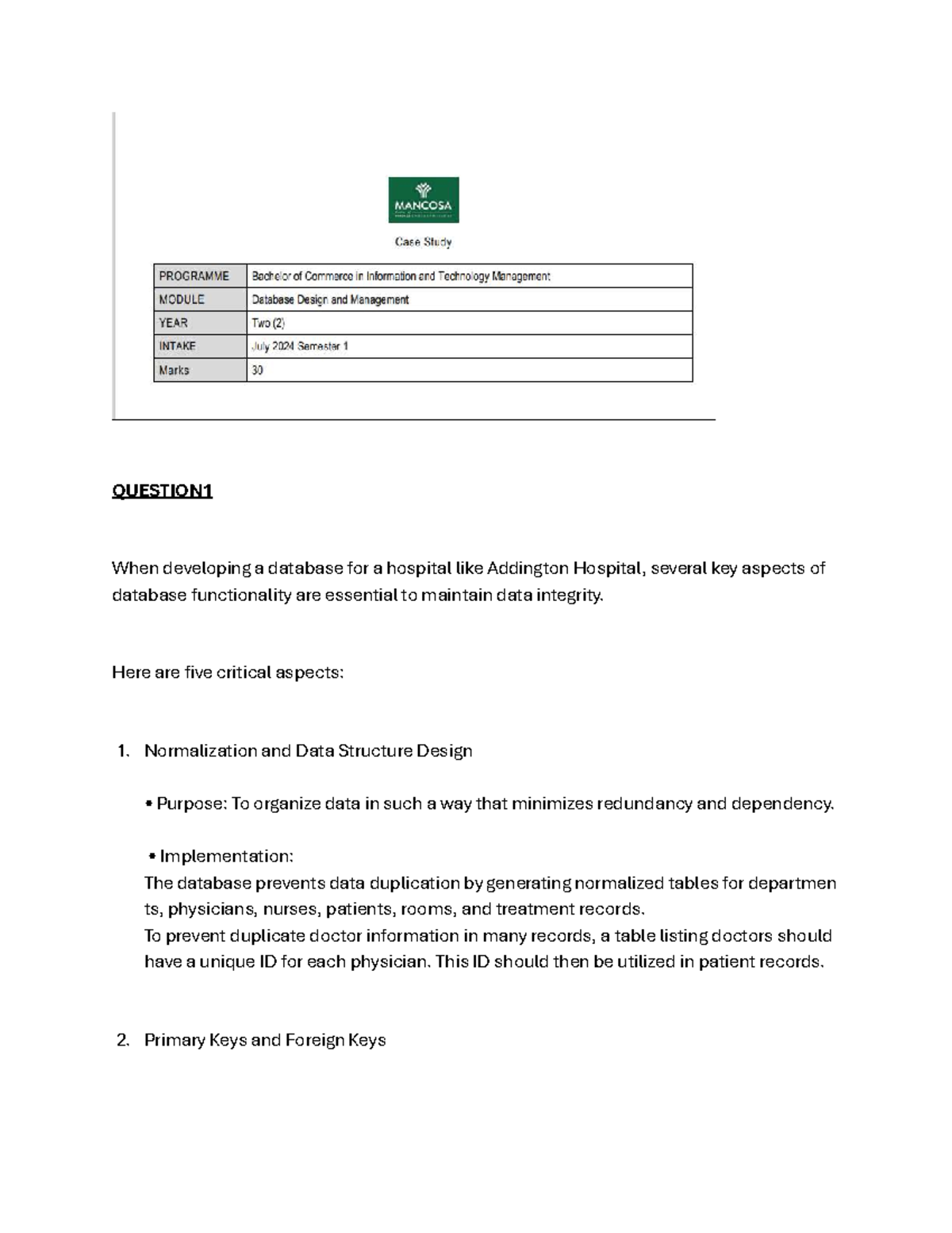 Database Design and Management Case Study: Key Aspects for Hospitals ...