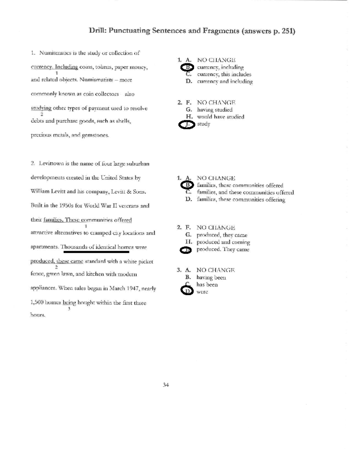 Drill: Punctuating Sentences and Fragments (answers p. 251) Review ...