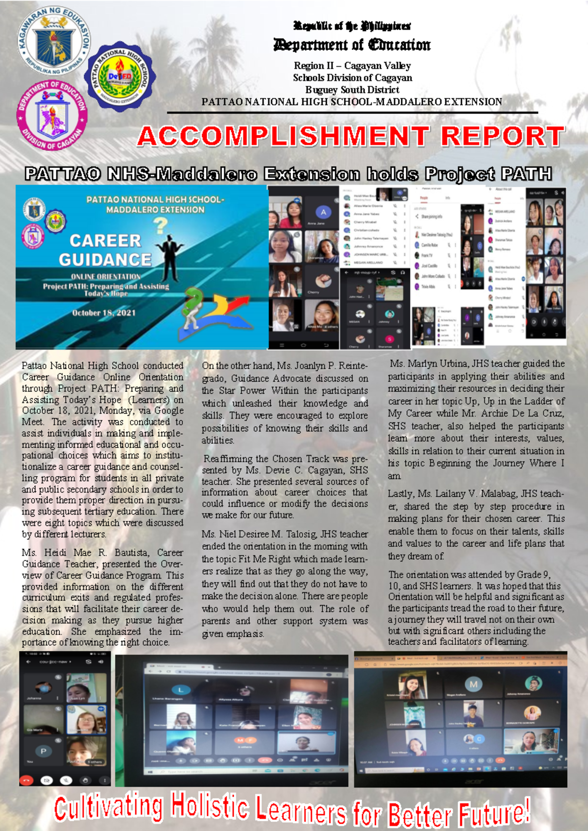 Career Guidance Orientation Report - Project PATH (2021) - Studocu