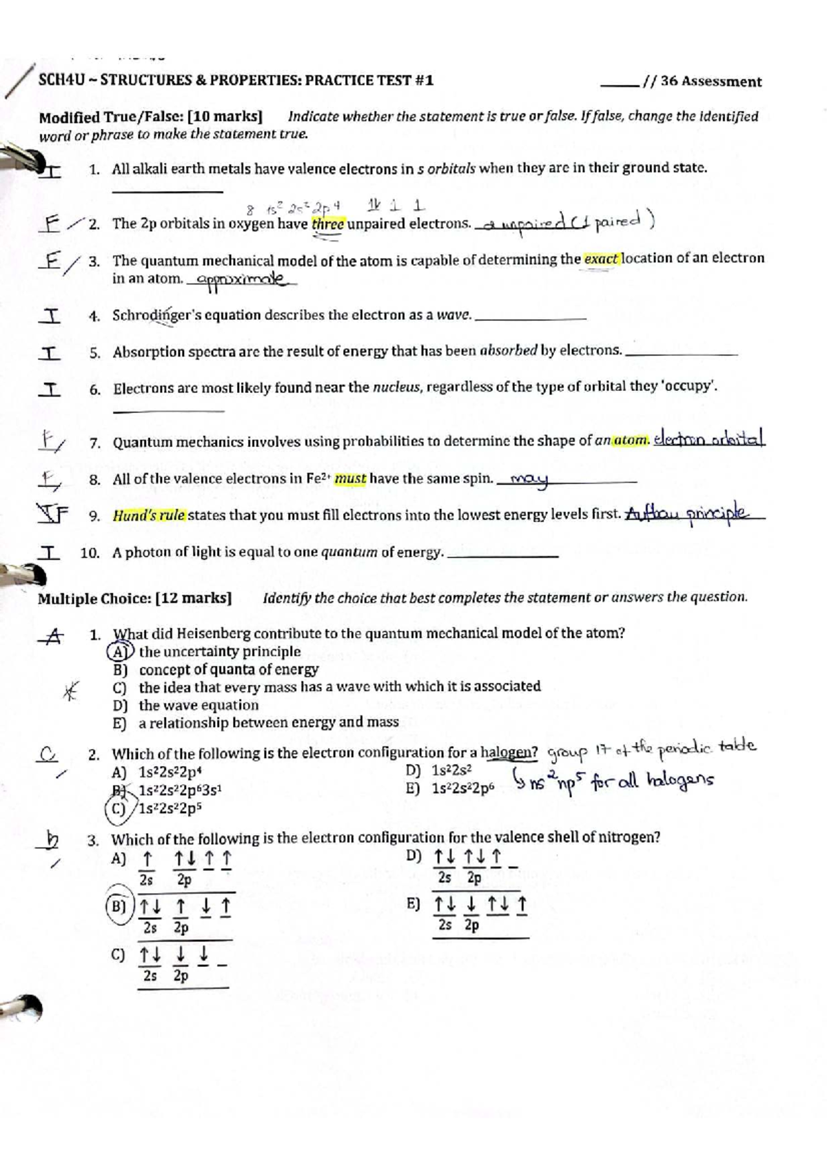 SCH4U CHEMISTRY PRACTICE TEST: STRUCTURES & PROPERTIES - Studocu