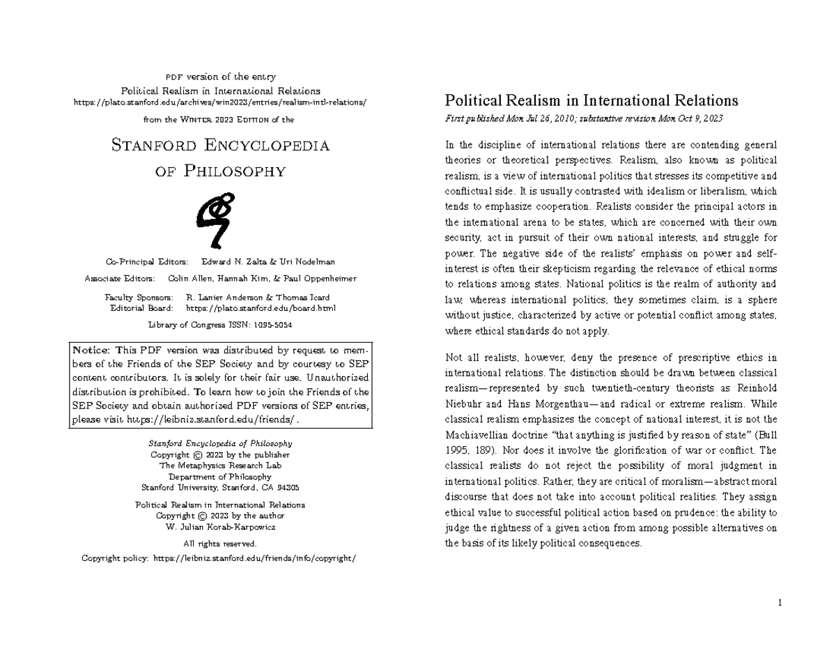 Political Realism in International Relations: Concepts & Debates ...