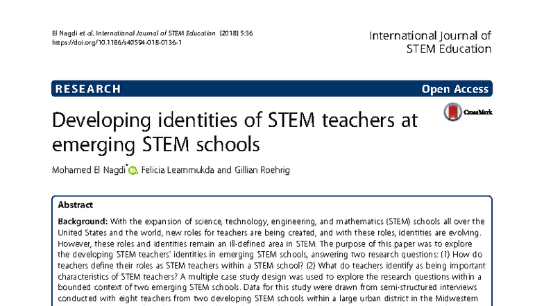 Developing STEM Teacher Identities: Insights from Emerging Schools ...