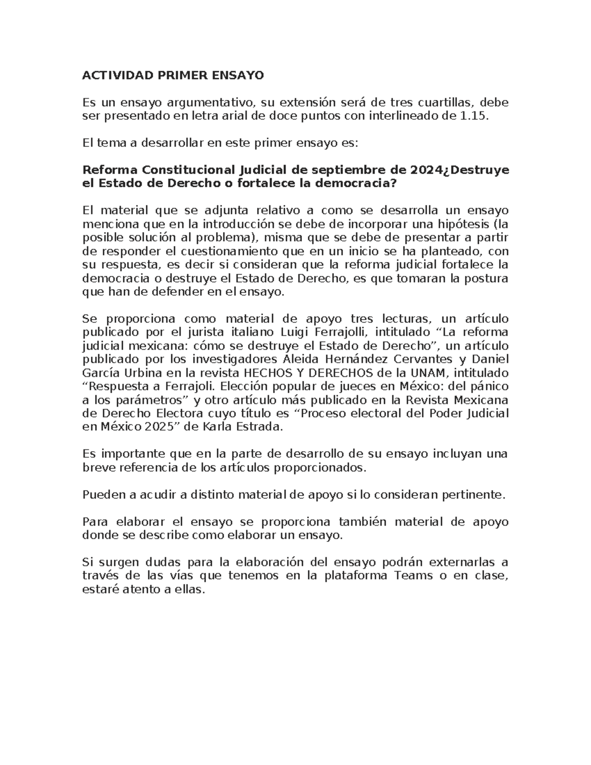 ACTIVIDAD PRIMER ENSAYO: Reforma Judicial y Democracia - Studocu