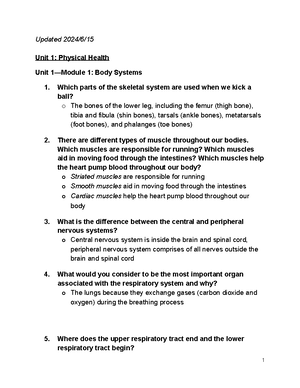 C458 study questions - Updated 2024/6/ Unit 1: Physical Health Unit 1 ...