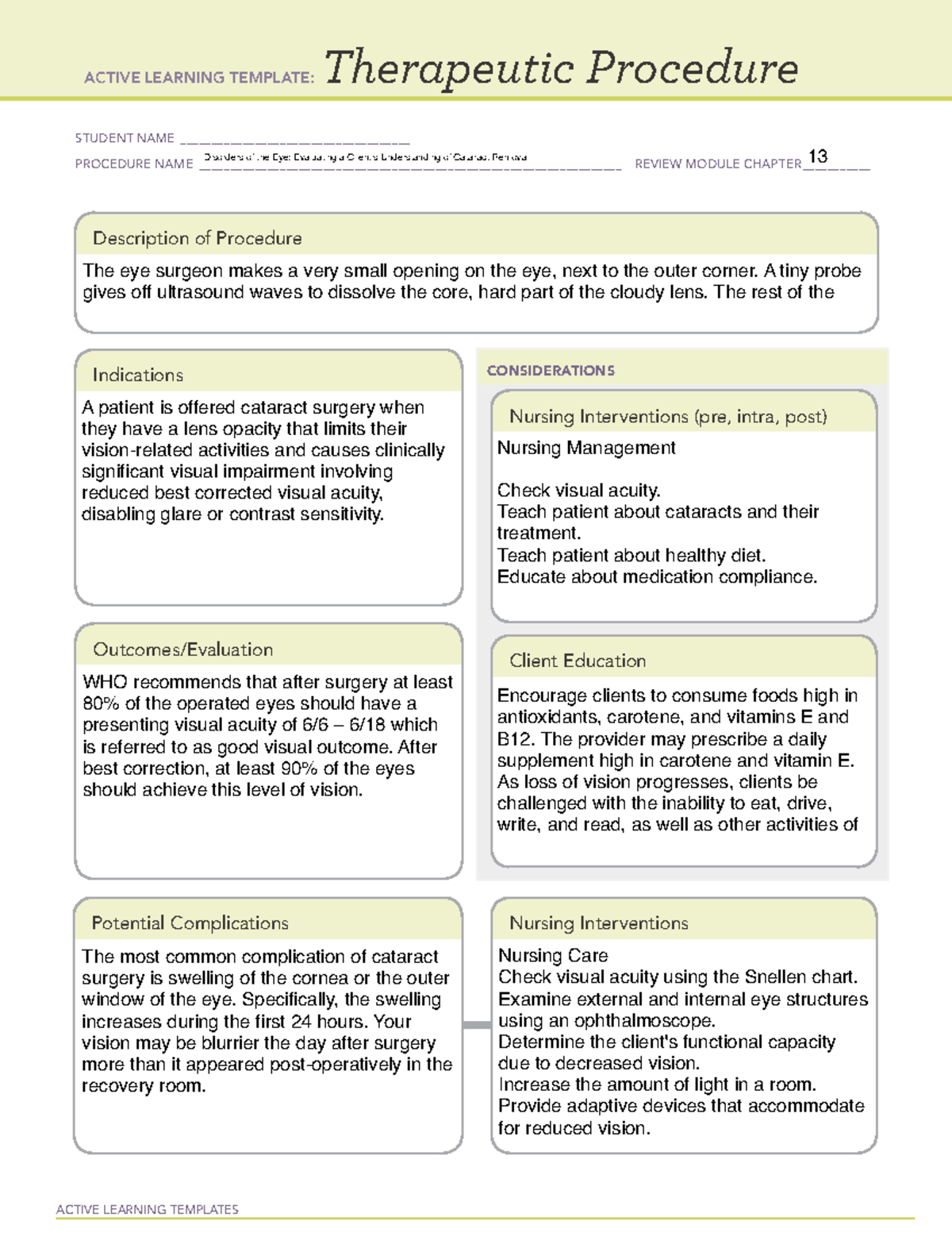 Comp-Cataract Removal - NURS 306 - ACTIVE LEARNING TEMPLATES ...