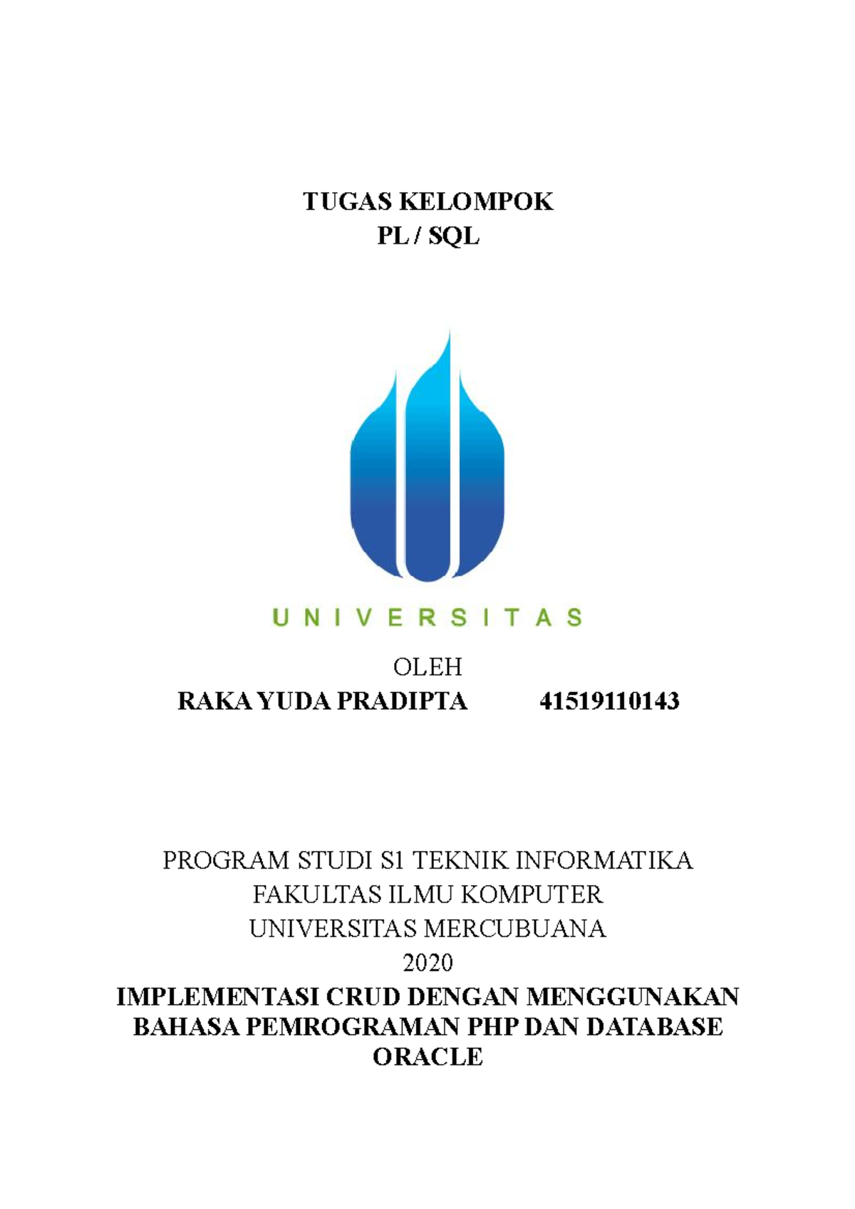 Tugas Kelompok PL SQL: Implementasi CRUD dengan PHP dan Oracle - Studocu