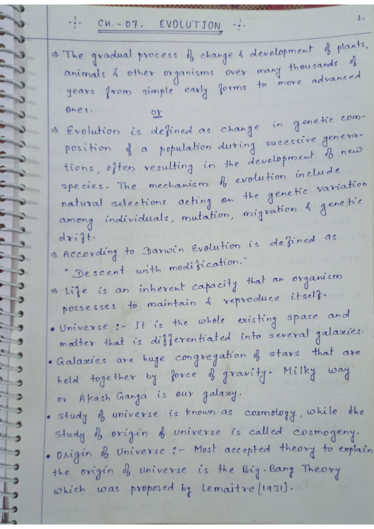 CLASS 12 BIOLOGY: Handwritten Notes on Evolution Concepts - Studocu