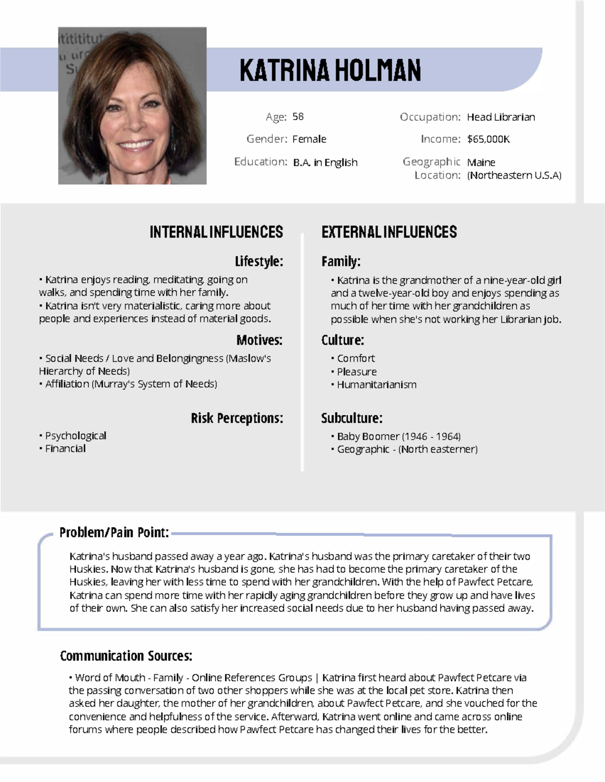 D175 - MIM Task 1 Consumer Persona Analysis for Katrina Holman - Studocu