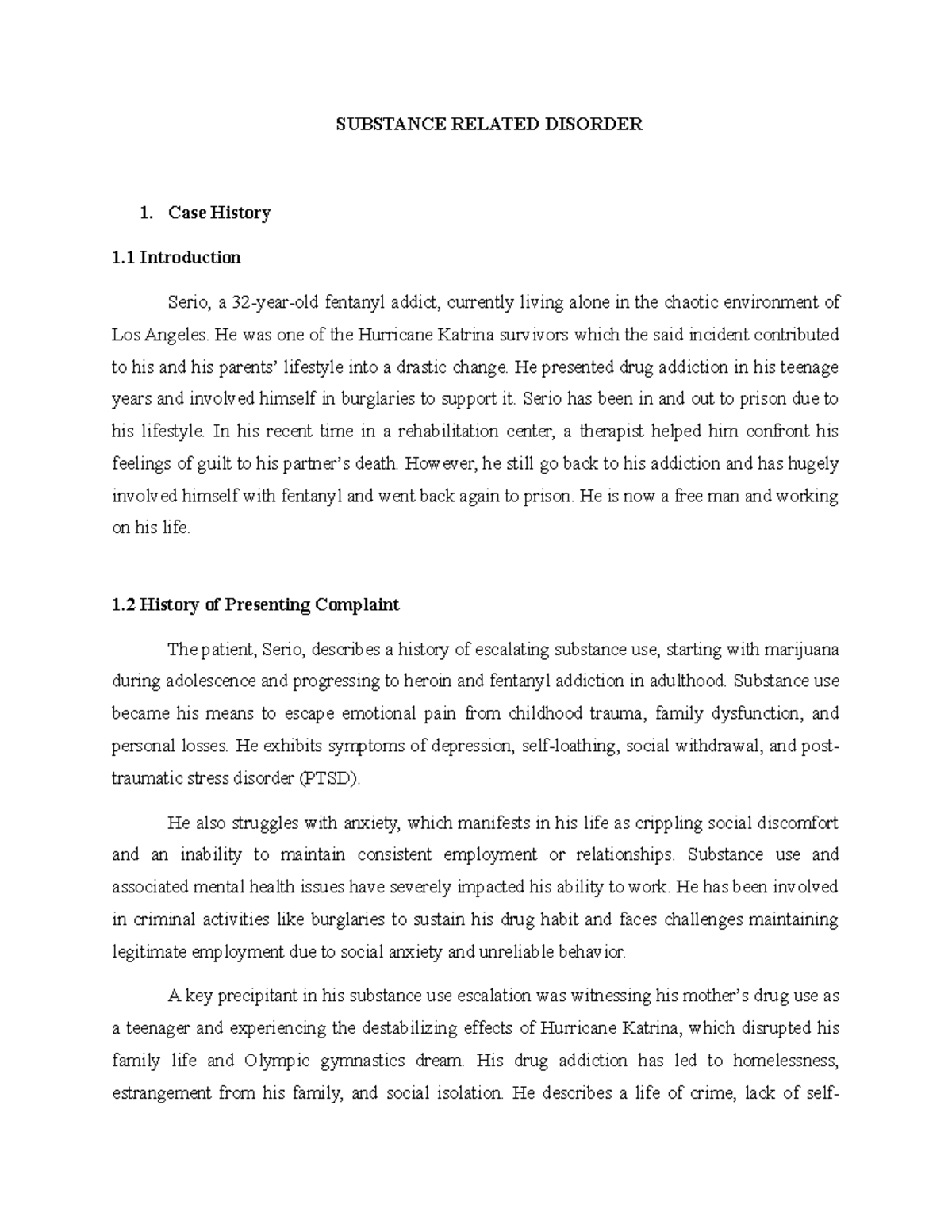 Substance Related Disorder Case Report - SUBSTANCE RELATED DISORDER ...