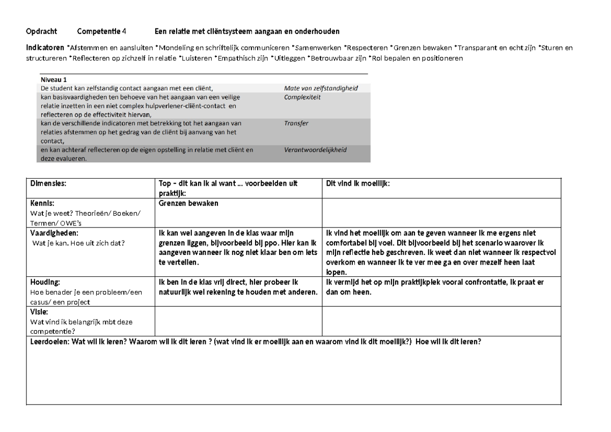 Schema Competenties 4, 5 & 7 voor WC 2: Relaties & Methodisch Werken ...