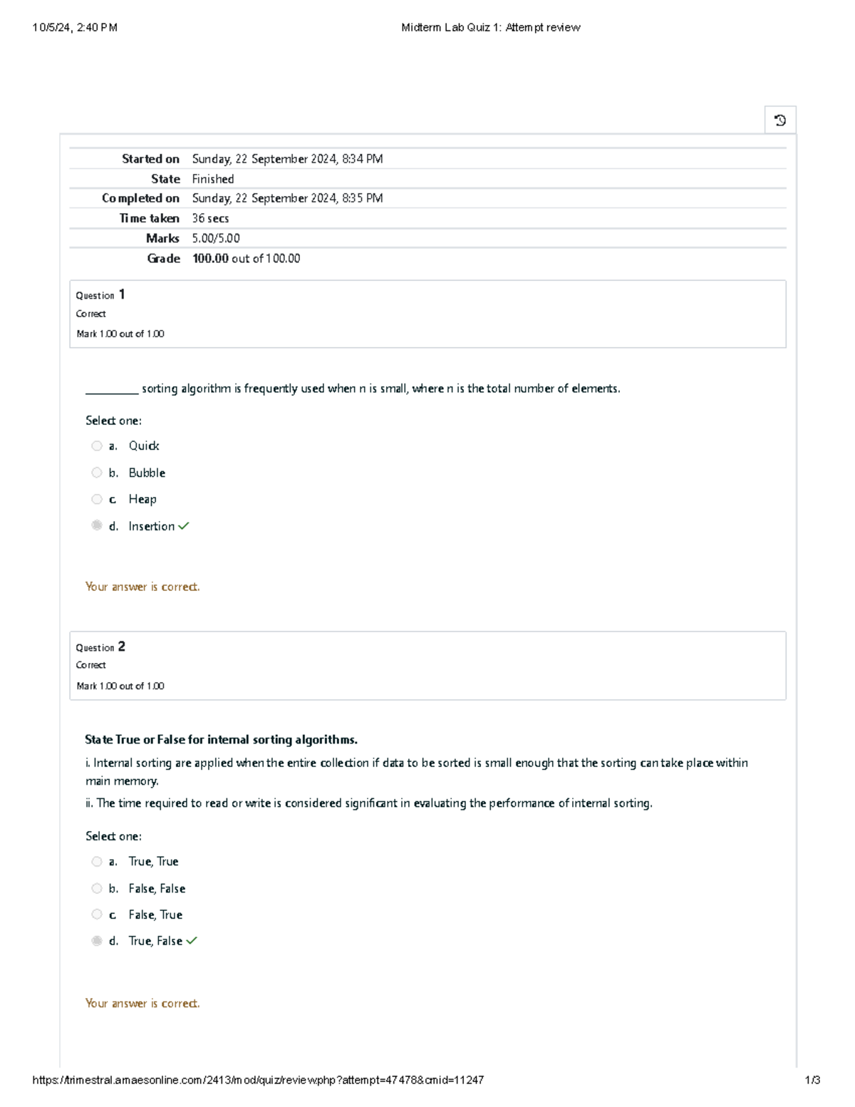Midterm Lab Quiz 1 Attempt Review - DATA Struct Analysis - Studocu