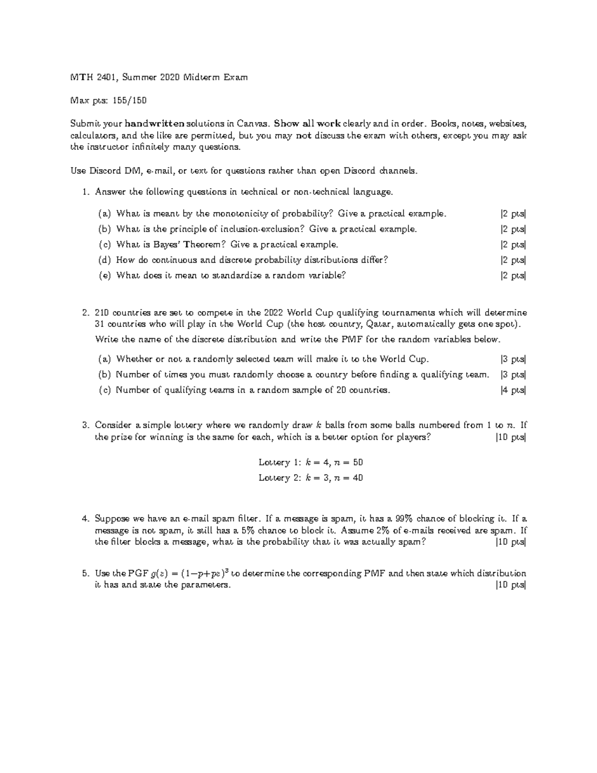 MTH 2401 Summer 2020 Midterm Exam Solutions & Review Guide - Studocu