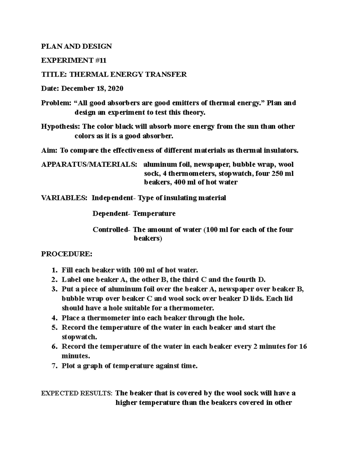 Experiment #11: Thermal Energy Transfer Lab Plan and Design - Studocu