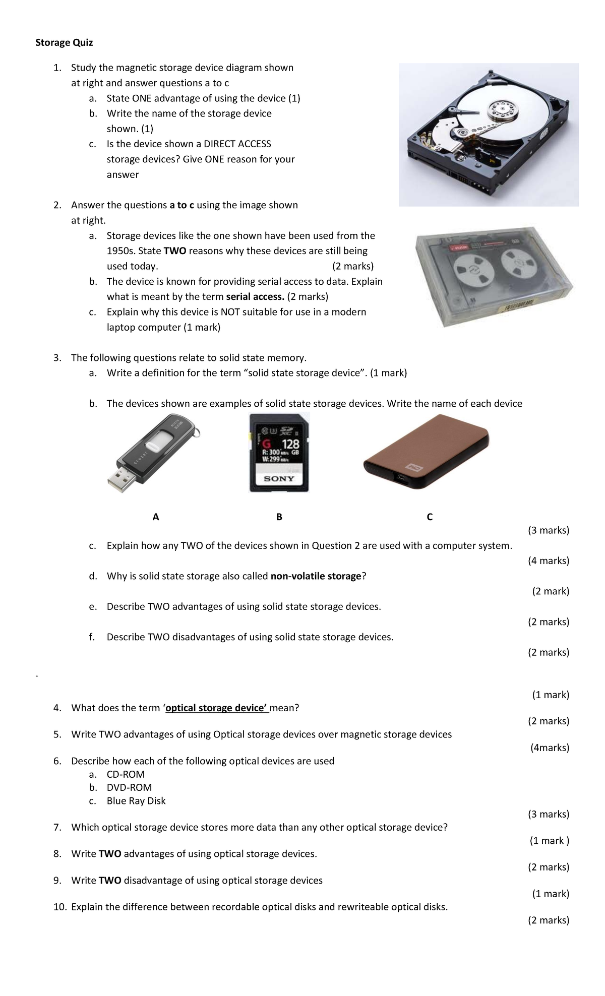 Storage Quiz 1: Magnetic & Solid State Devices Analysis - Studocu
