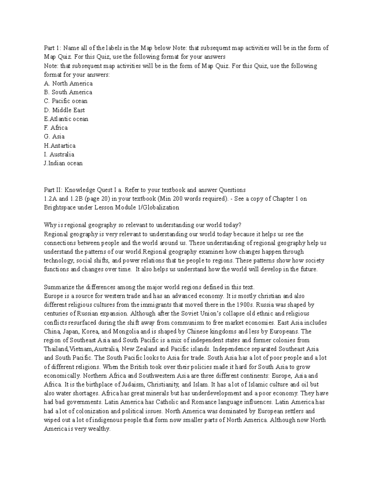 Map Quiz Practice: World Regions & Geography Insights - Studocu